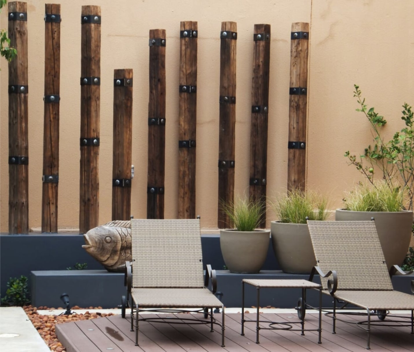 Cube-Pole - Badec Bros Deco - Wood poles with Stainless steel straps