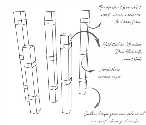 Cube-Pole - Badec Bros Deco - Wood poles with Stainless steel straps